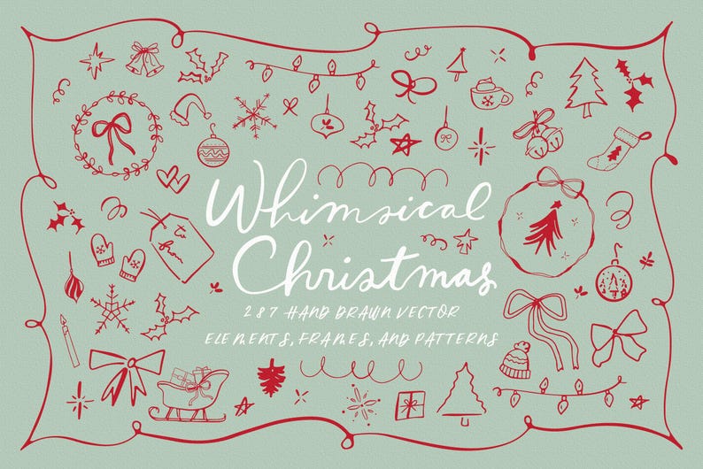 Whimsical Christmas Hand Drawn Elements, Frames, and Patterns | 287 Holiday Vector Elements - Etsy