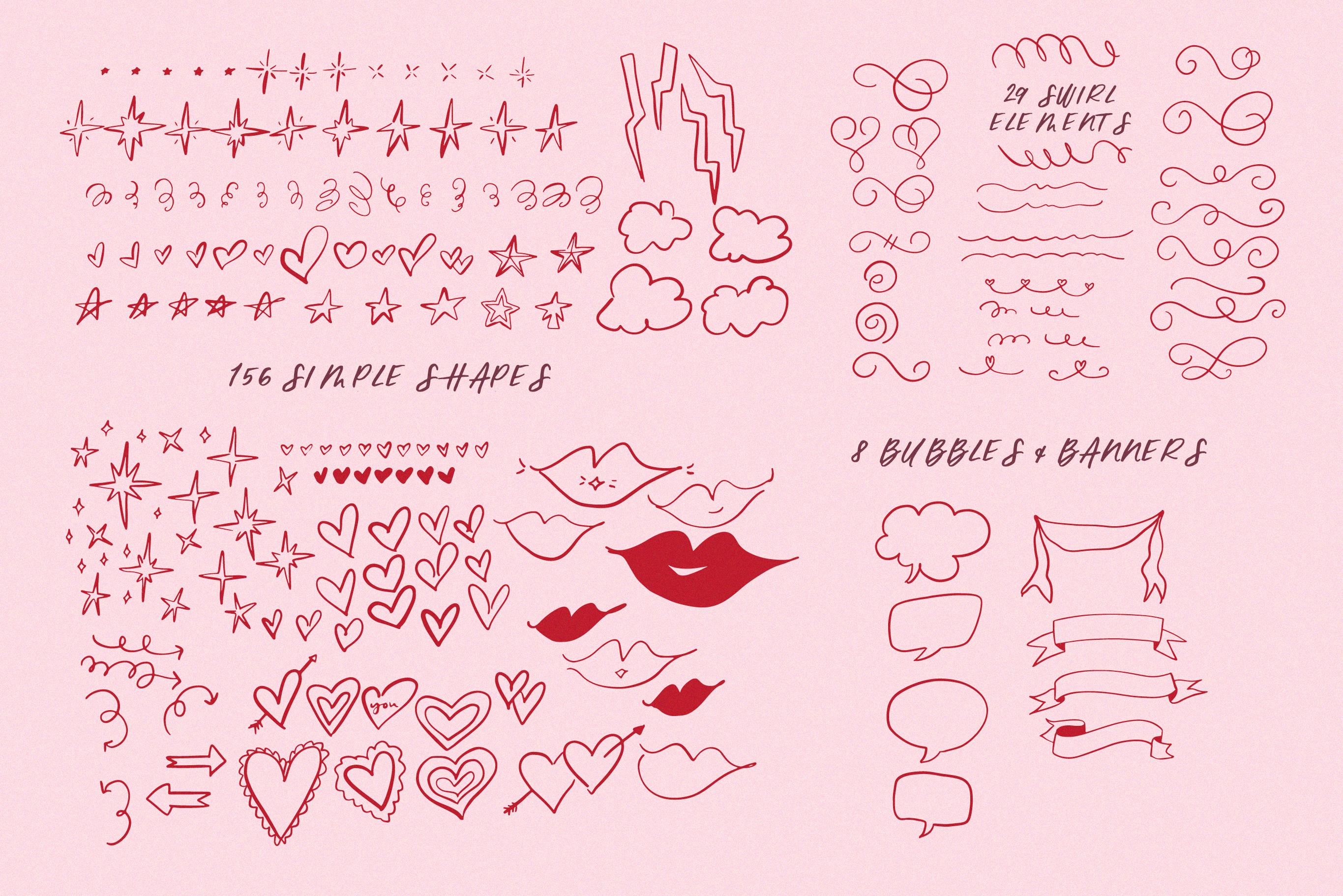 Valentine's Hand Drawn Clipart + Seamless Patterns | 500 Vector Love ...
