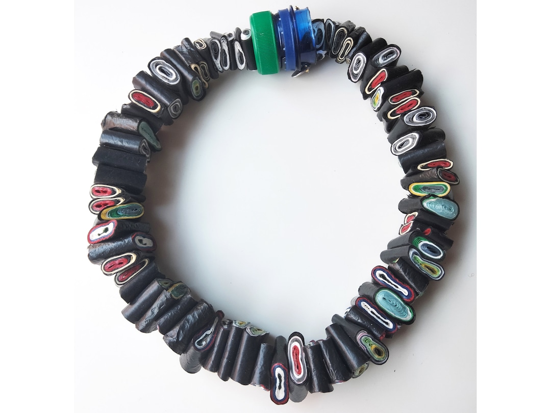 Plastic Shopping Bags Necklace, Multicolor Recycled Plastic, Handmade ...