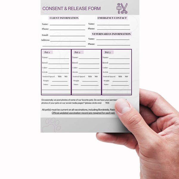 Pet Grooming Release Form - Etsy