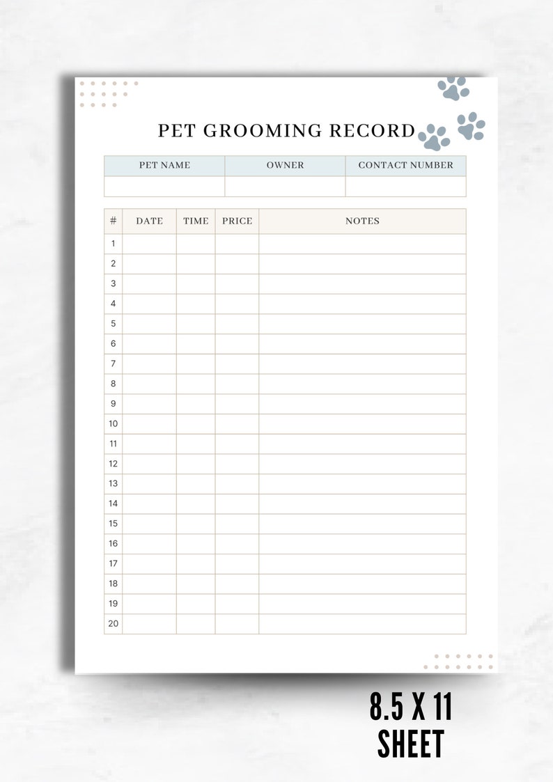 Dog Grooming Record Sheet | Printable Groomer Notes (PDF) - Etsy