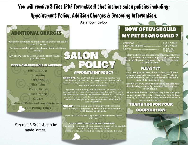 Dog Grooming Salon Policy Posters | Modern | Digital Print | Instant ...