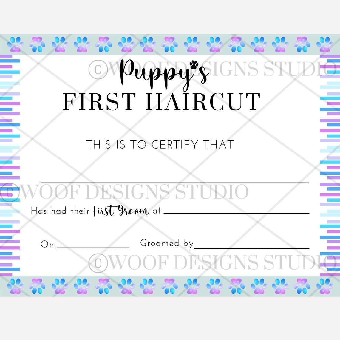 Dog Grooming First Groom Certificate Groomer Pet Shop | Etsy