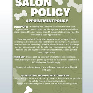 Dog Grooming Salon Policy Posters | Modern | Digital Print | Instant ...