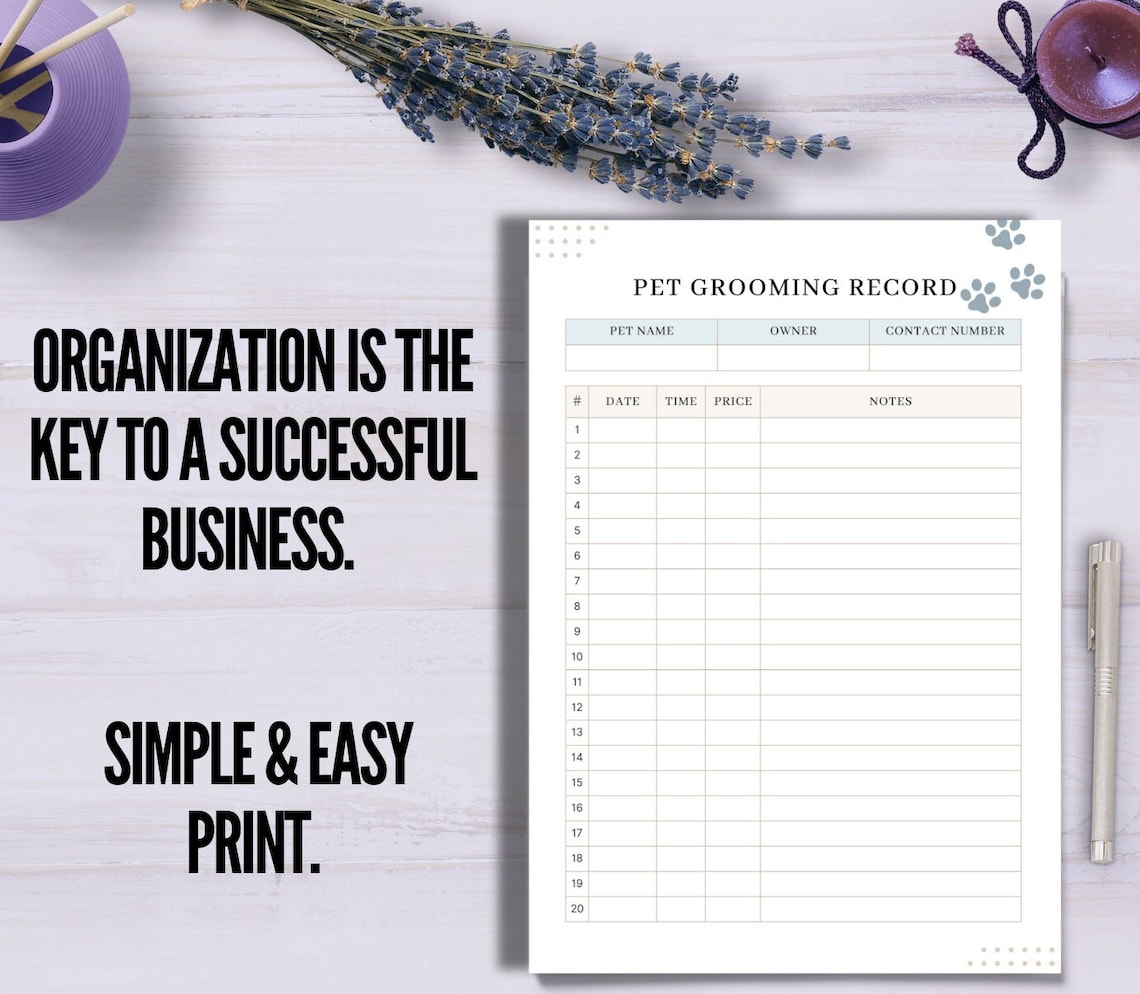 Dog Grooming Record Sheet | Printable Groomer Notes (PDF) - Etsy