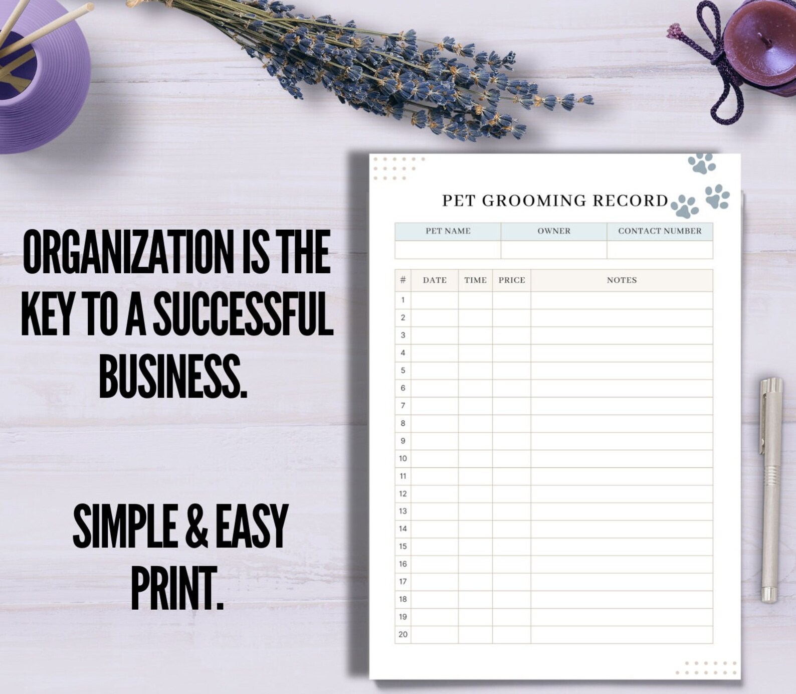 Dog Grooming Record Sheet | Printable Groomer Notes (PDF) - Etsy