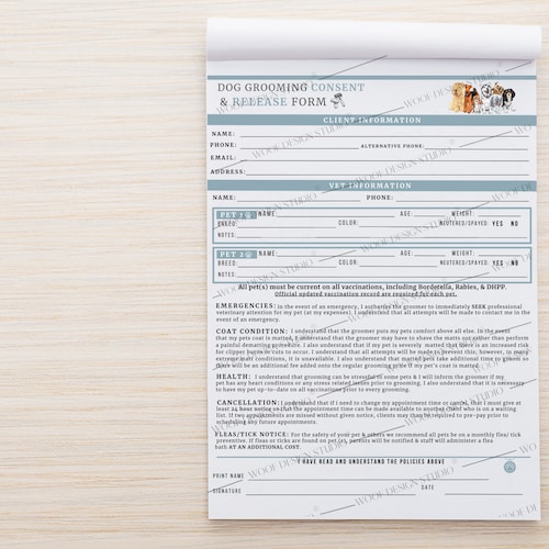 Dog Grooming Registration and Consent Form Printable Consent - Etsy