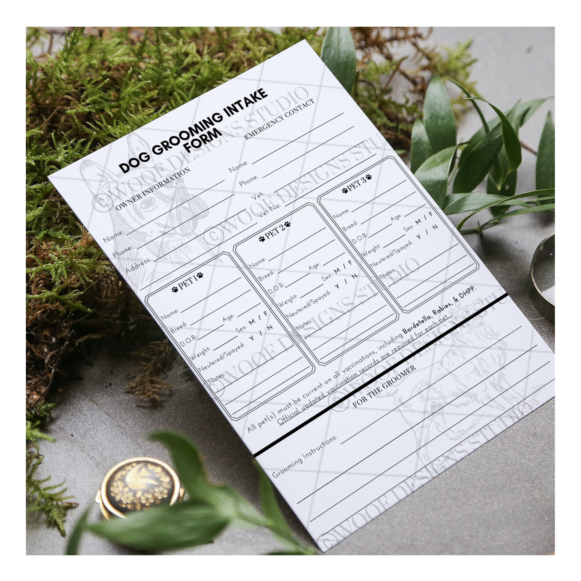 Minimalistic Dog Grooming Intake Form | Dog Grooming Forms | 8.5 by 11 ...