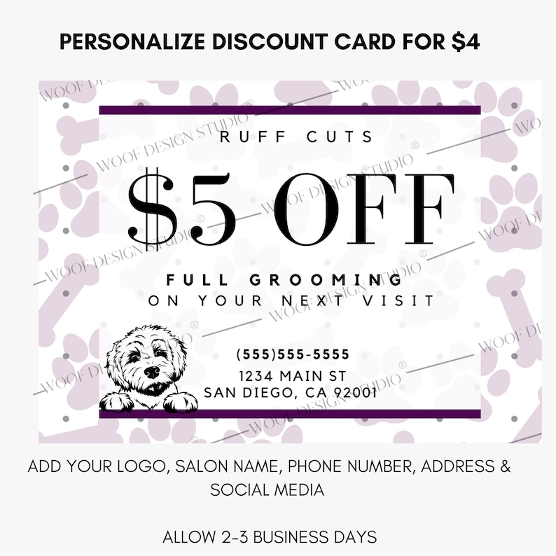 Dog Groomer Discount Card | Coupon | Dog Grooming Coupon Card | Dog ...