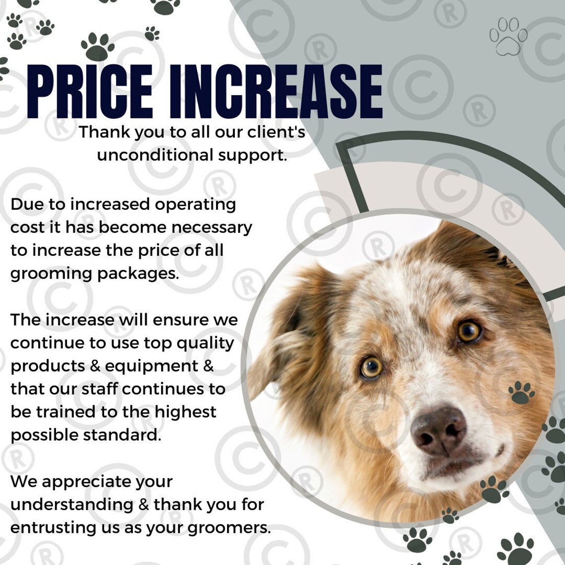 Dog Grooming Price Increase Notice | Salon Social Media & Flyers ...