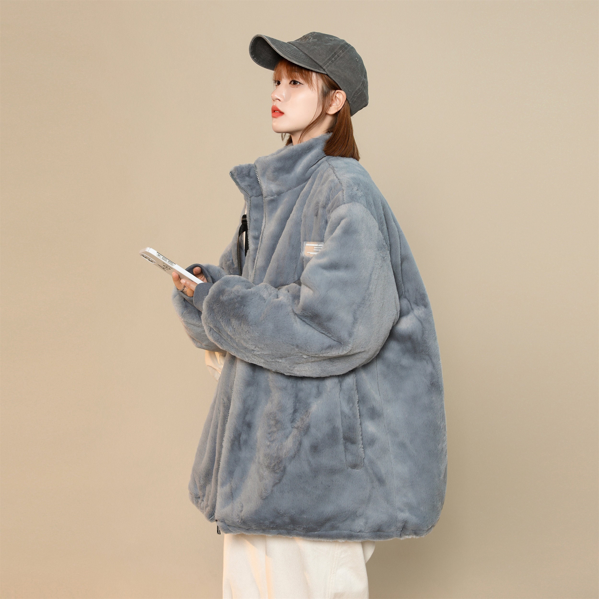 Women's VX11 Jacket Winter Furry Blue Grey Coat - Etsy