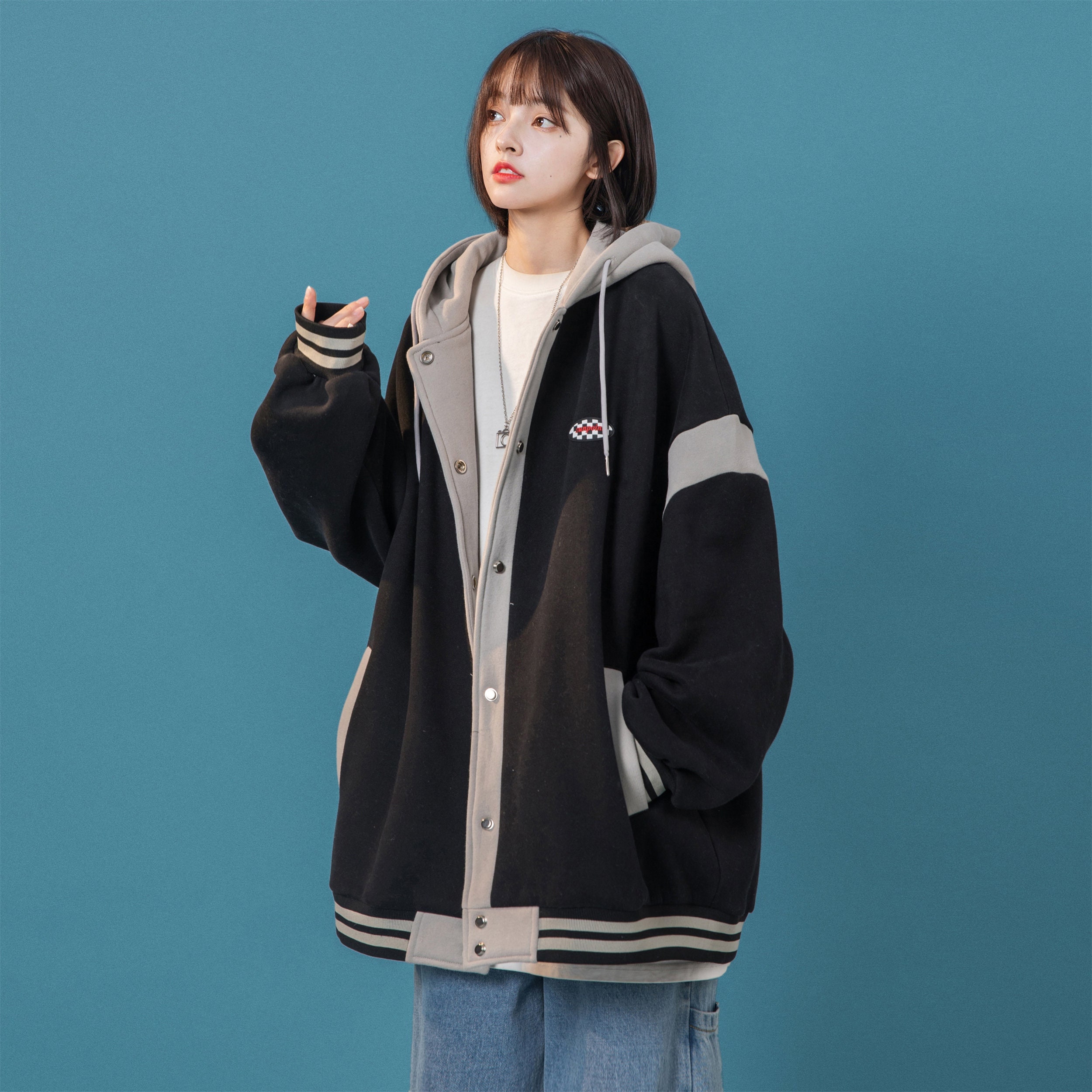 Women's Black Jacket DNF Relaxed Fit Coat With Hoodie - Etsy