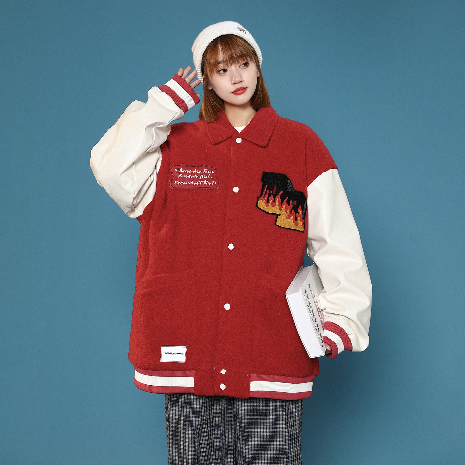 Women's Red Varsity Jacket Relaxed Fit Furry Fleece Coat - Etsy