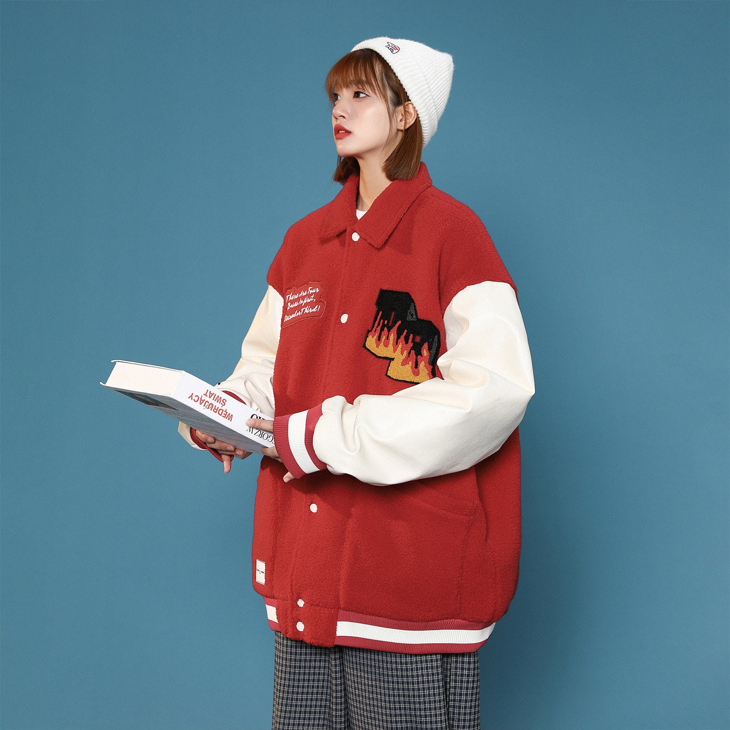 Women's Red Varsity Jacket Relaxed Fit Furry Fleece Coat - Etsy