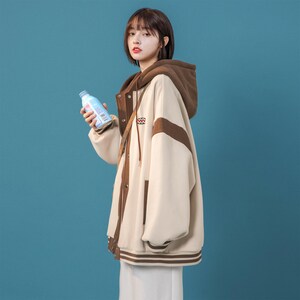 Women's Beige Jacket DNF Relaxed Fit Coat With Hoodie - Etsy