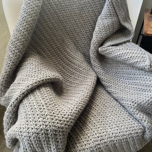Chunky Crochet Blanket, Throw, Afghan, Grey, Bedding, Handmade Blanket ...