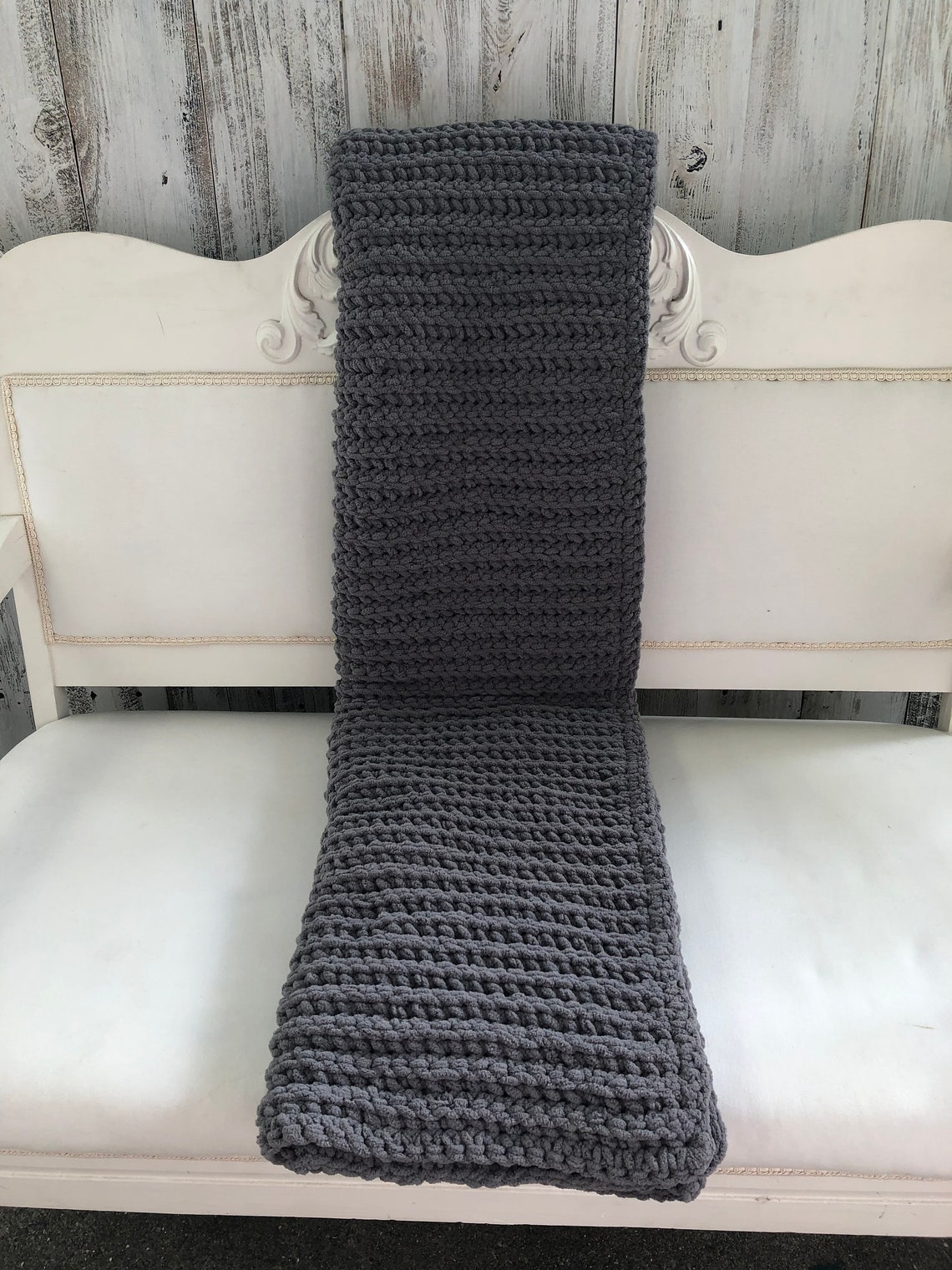 Chunky Chenille Crochet Blanket: Handmade Grey Afghan Throw - Etsy