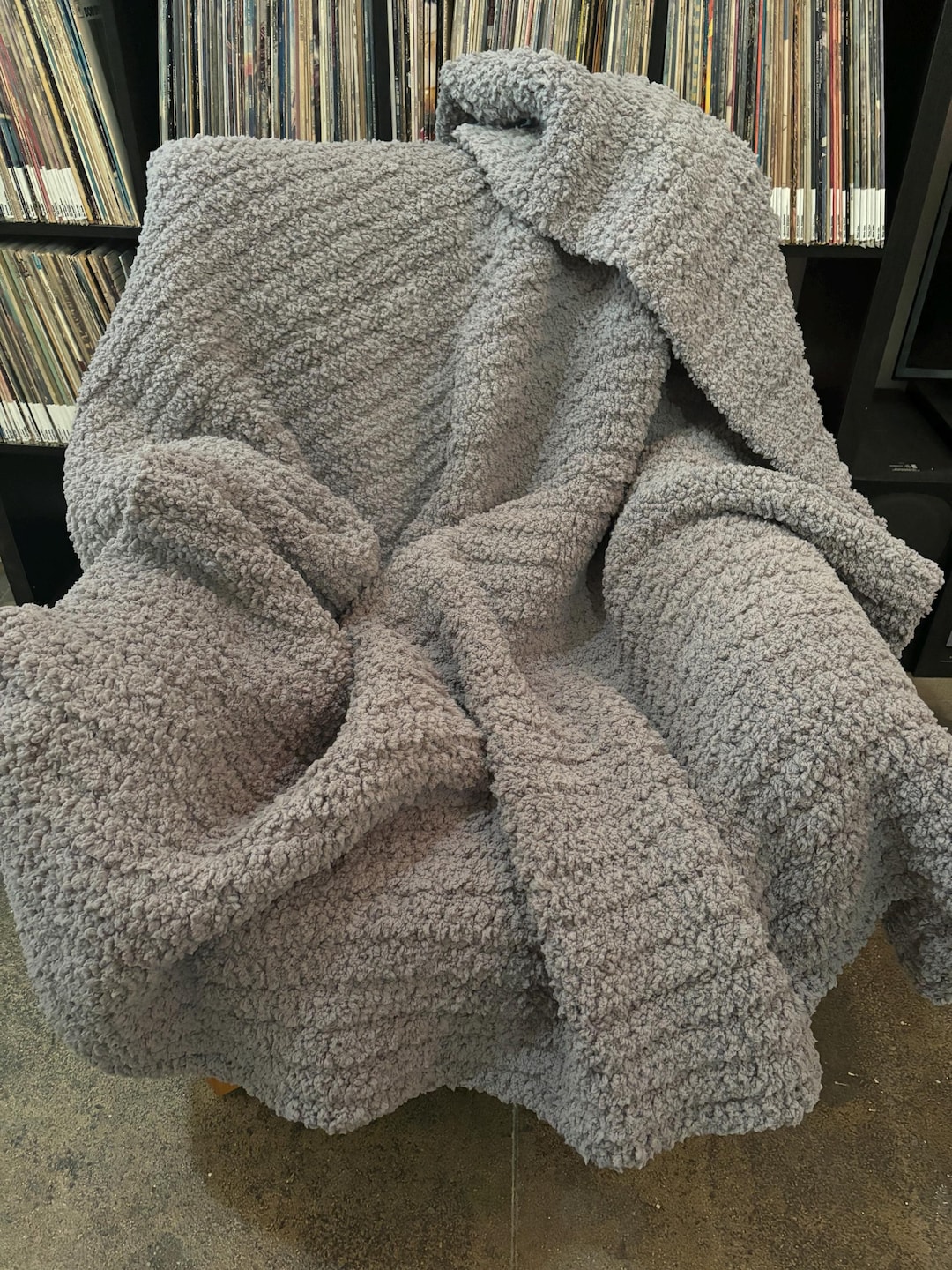 Chunky Crochet Blanket, Faux Fur, Crochet Throw, Gray, Afghan, Bedding ...