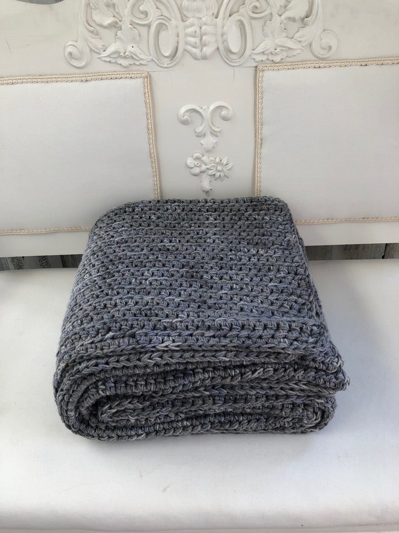 Crochet Blanket, Throw, Large Afghan, Heather Grey, Bedding, Handmade ...