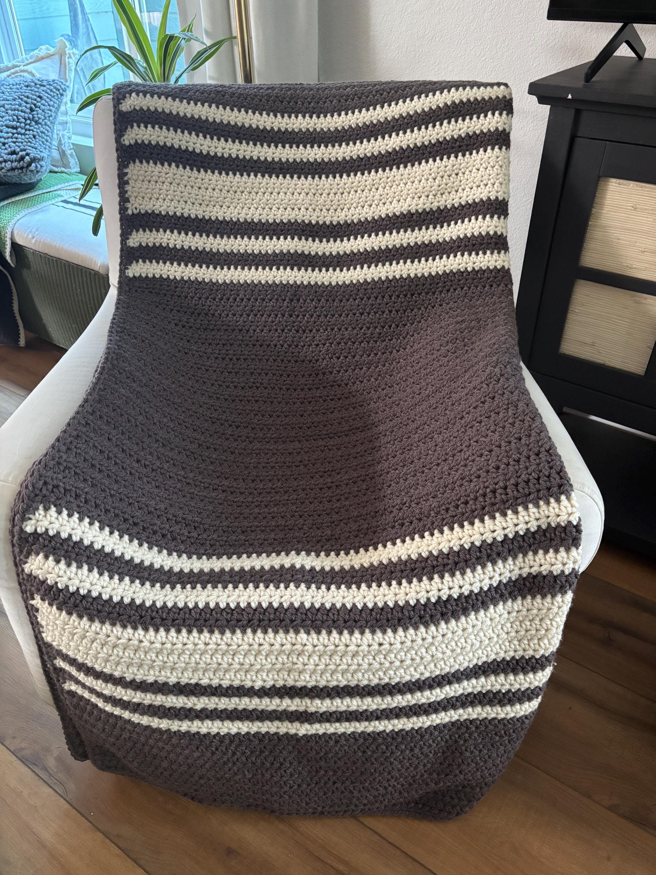 Handmade Crochet Blanket: Grey & Cream Wool Blend Afghan - Etsy