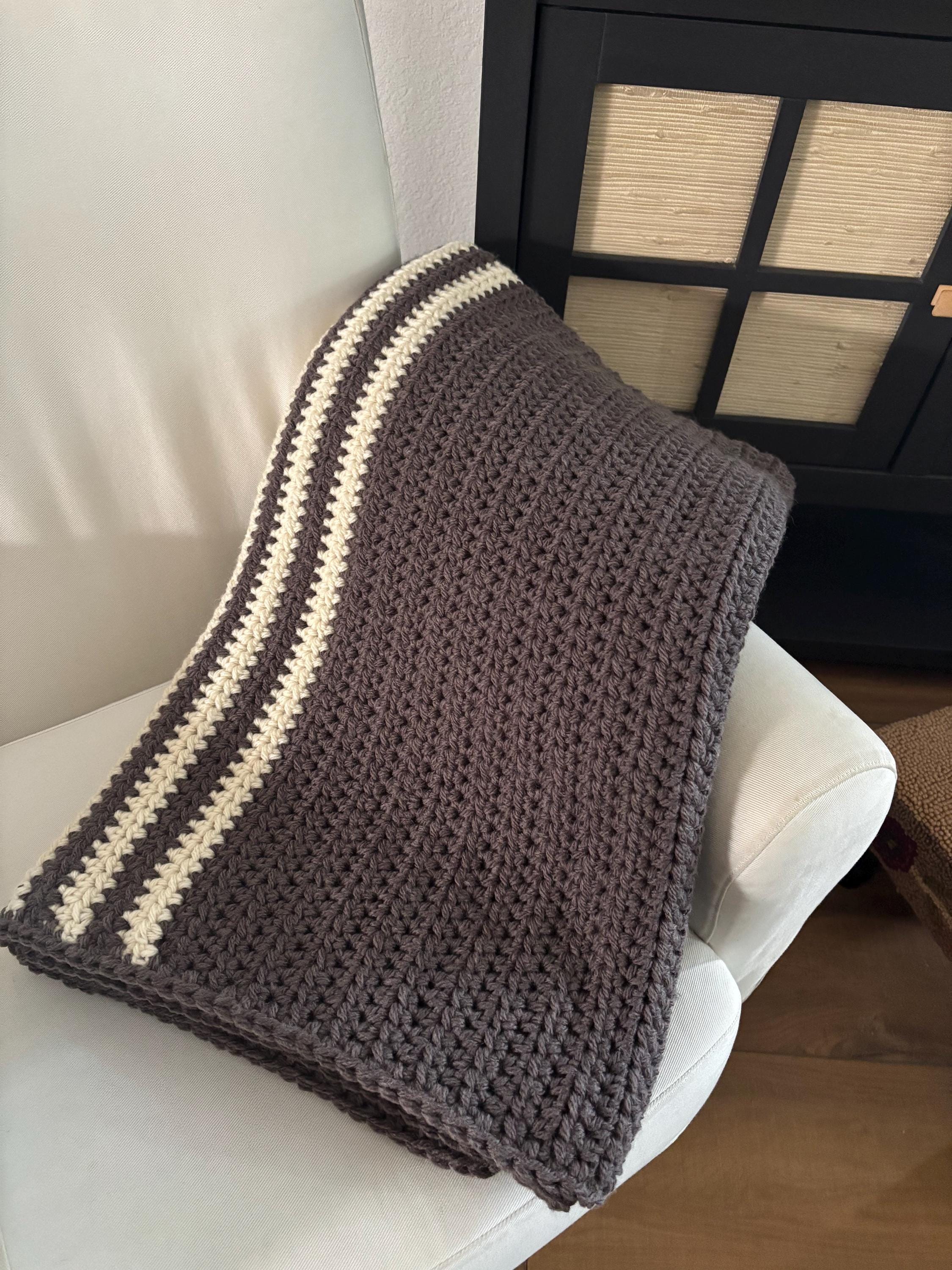 Handmade Crochet Blanket: Grey & Cream Wool Blend Afghan - Etsy