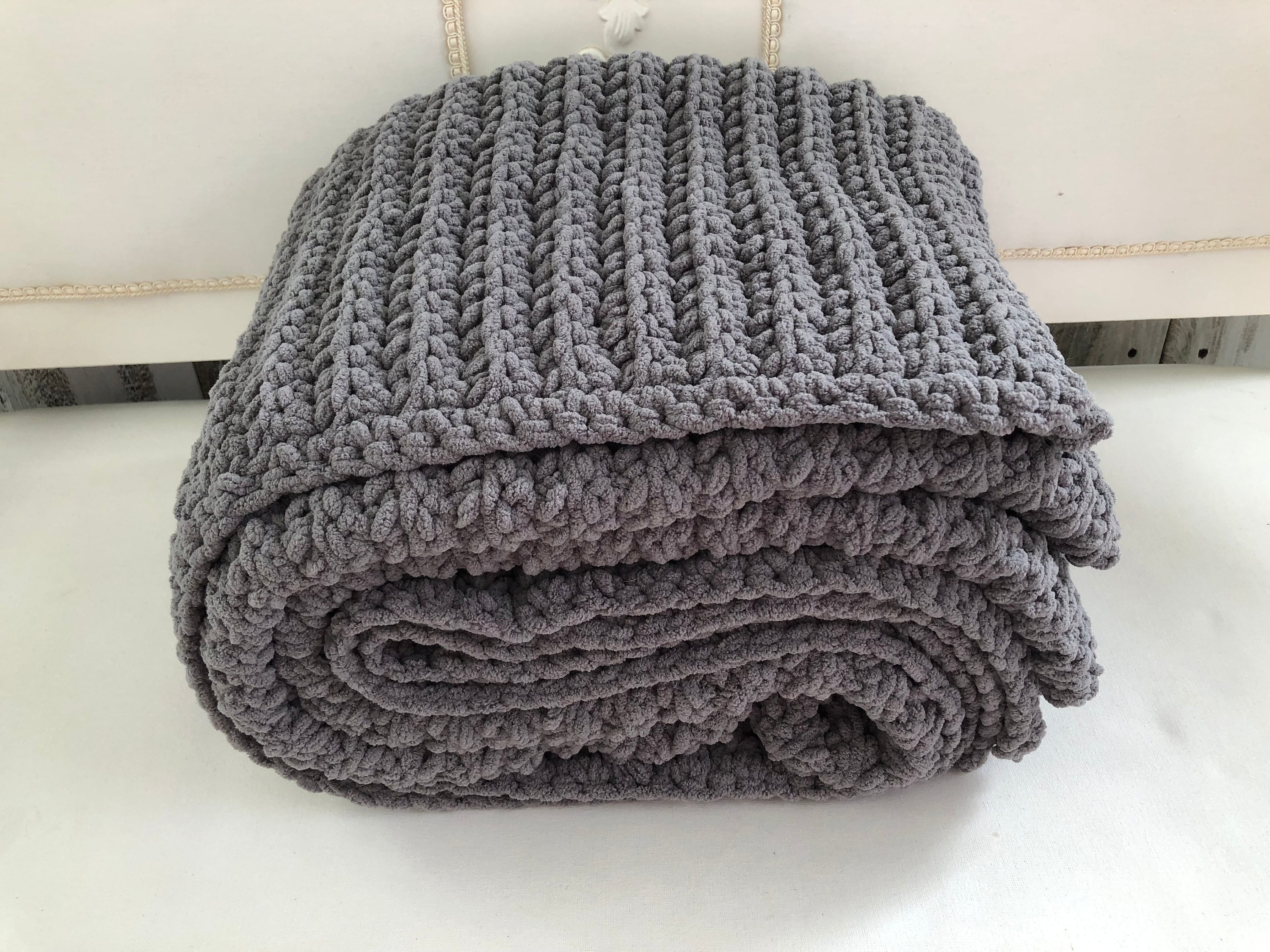 Chunky Chenille Crochet Blanket: Handmade Grey Afghan Throw - Etsy
