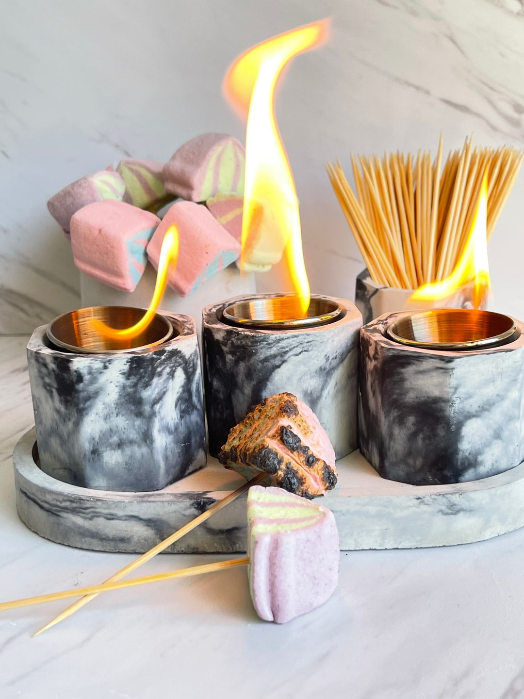 Hexagon Set of 3concrete Fire Pit Smores Station Kebab Grilltabletop ...