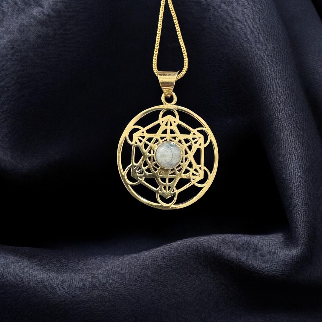 Sacred Geometry Pendant Metatron Cube Gold - Pendant With Moonstone ...