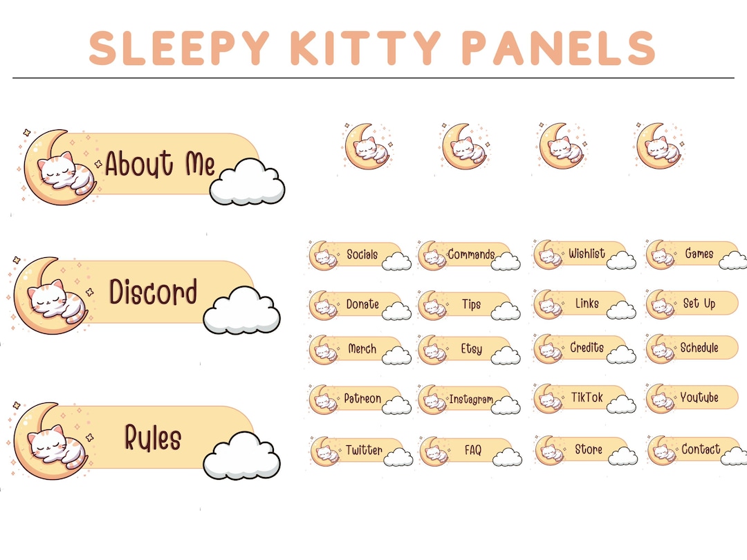 Cute Kawaii Sleepy Kitty Cat Pastel Twitch Panels for Twitch - Etsy