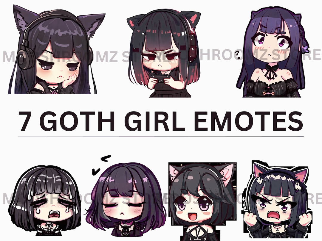 7 Cute Kawaii Goth Girl Emotes Twitch Discord Youtube - Etsy