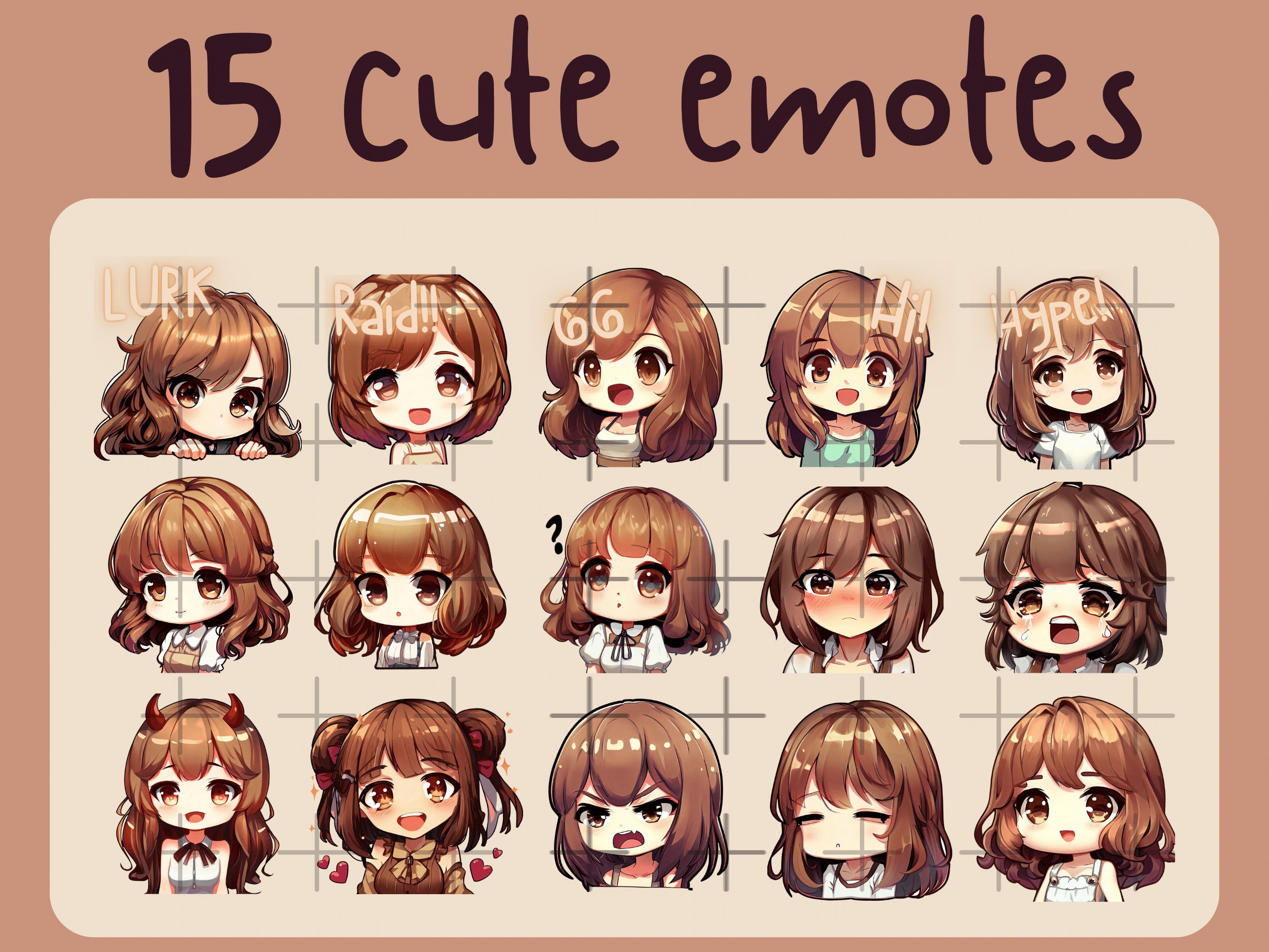 Cute Brown Sugar Chibi Anime Girl Emotes: Twitch, Discord, Youtube - Etsy
