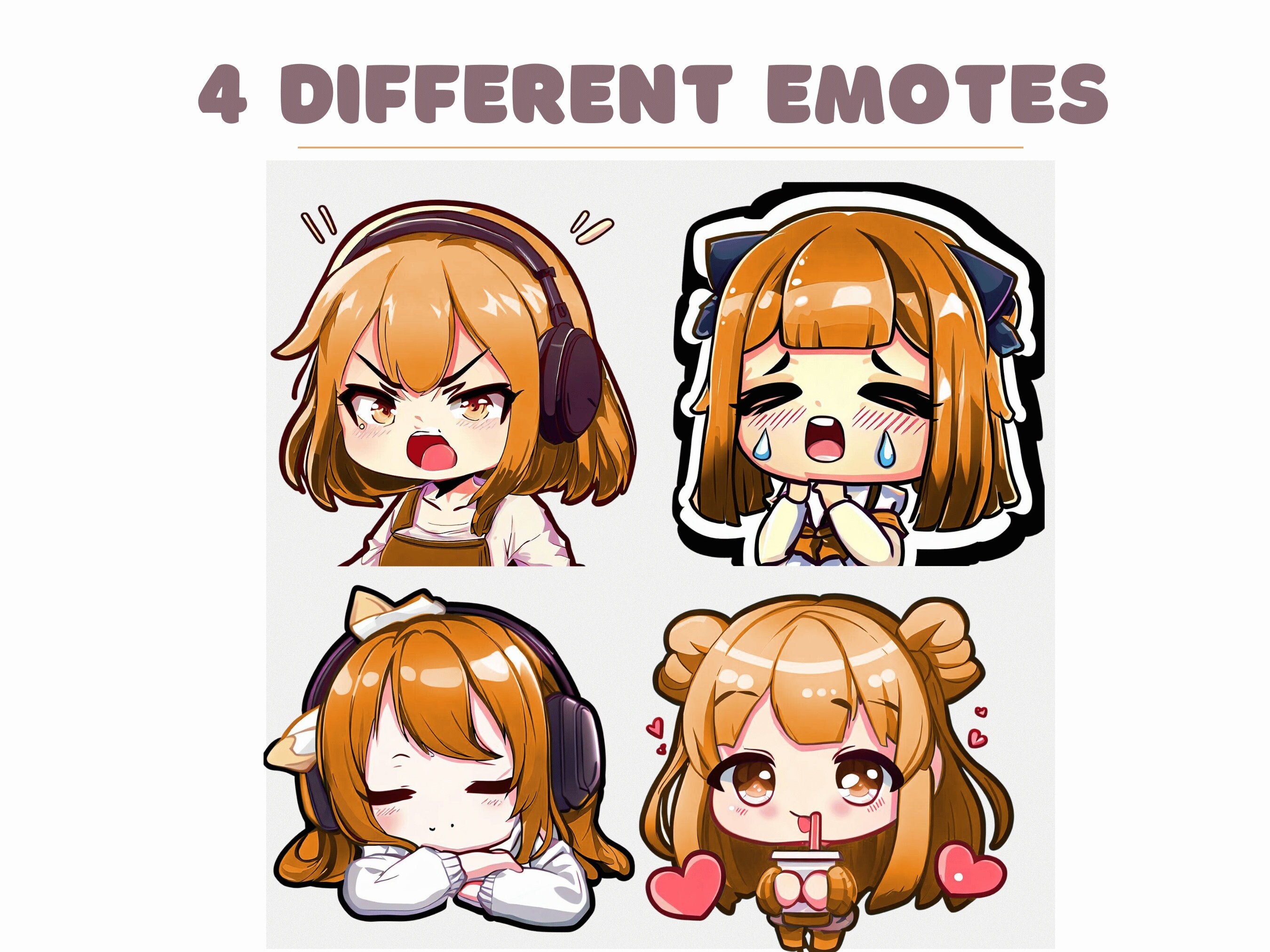 4 Cute Thai Tea Red Ginger Hair Emotes, Twitch Discord Youtube - Etsy