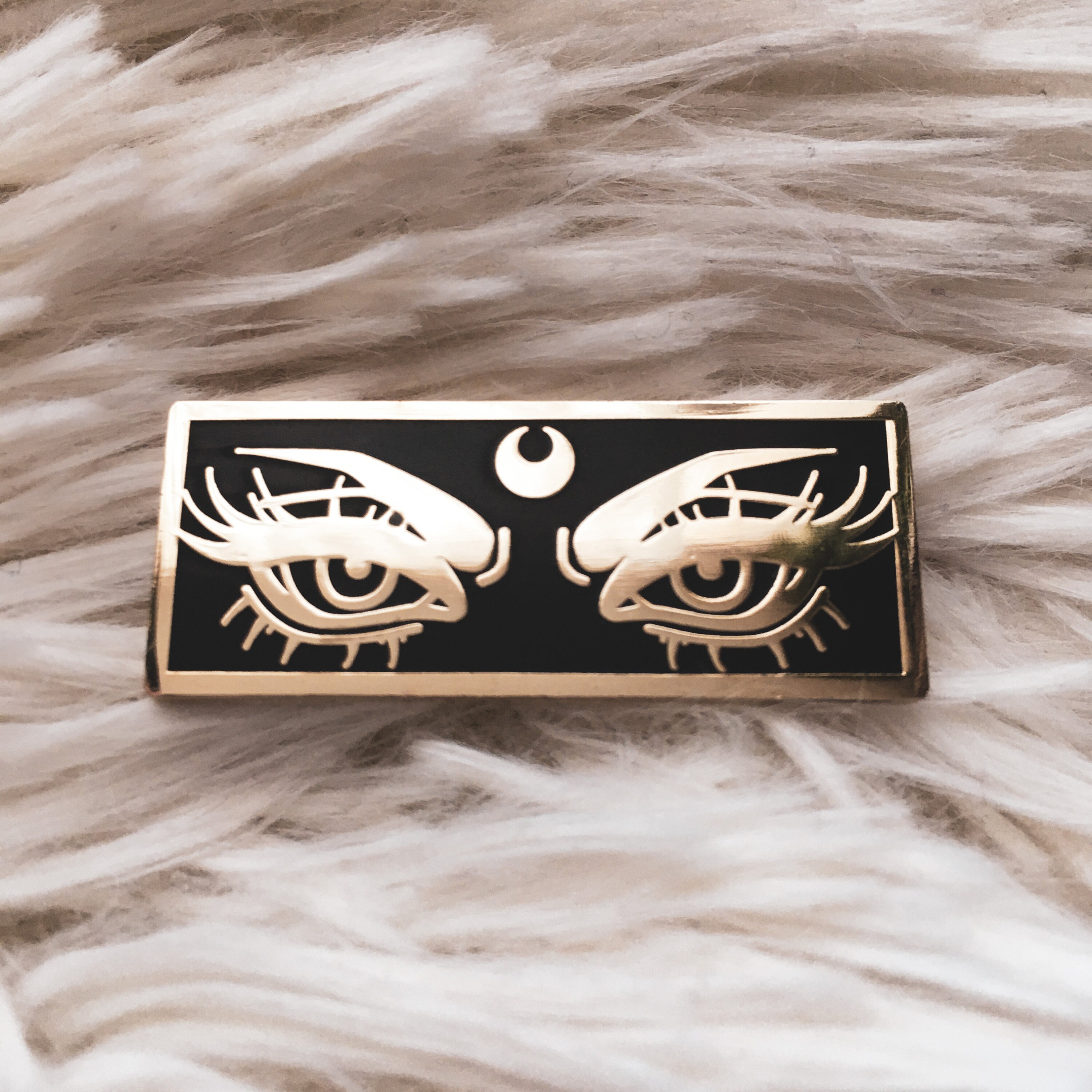 Eyes Enamel Pin - Angry Eyes Pin - Gold Enamel Pin - Crescent Moon Pin ...