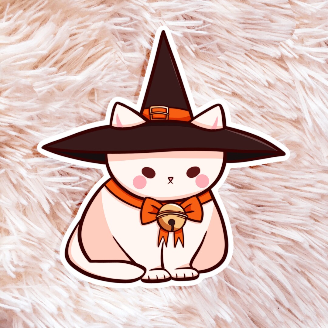 Halloween Witch Kitty Sticker - Cute Halloween Art - Witchy Art - White ...