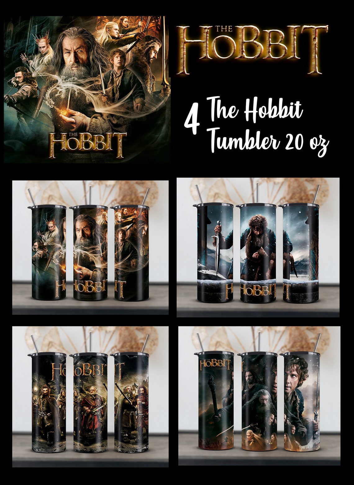 THE HOBBIT KIT Martin Freeman-bilbo Bolsón 4 Tumbler Wrap Cartoon 20oz ...