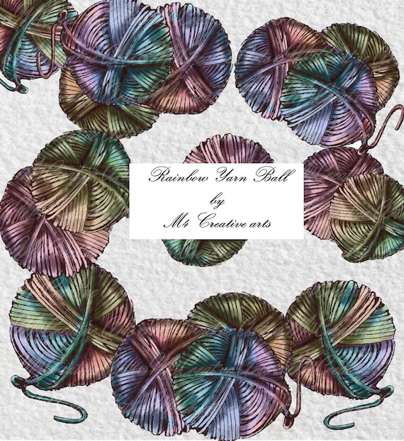 Rainbow Colored Yarn Ball Clipart Digital Illustration | Etsy