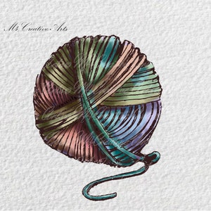 Rainbow Colored Yarn Ball Clipart Digital Illustration | Etsy