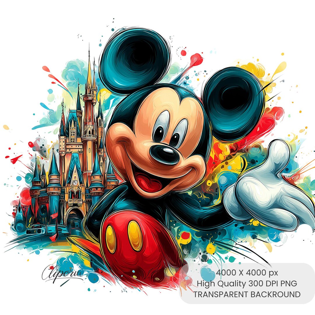 Mickey Mouse Watercolor Splash PNG Digital Cartoon Clipart Download for ...