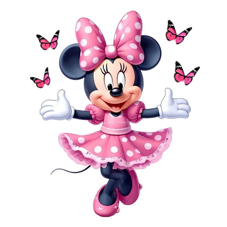 Minnie Mouse Pink Butterflies PNG: Sublimation Clipart (digital ...