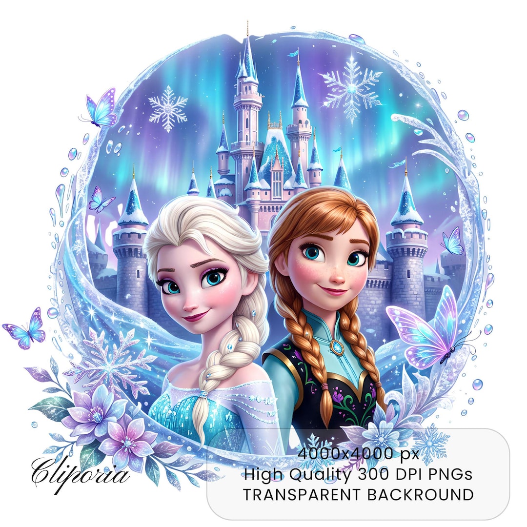 Elsa Anna Frozen Castelo em Aquarela PNG Clipart 300 DPI Download ...