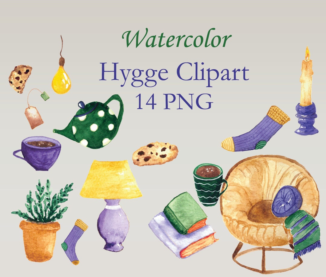 Cozy Home Clipart, Watercolor Hygge Lllustration, Hand Painted PNG ...