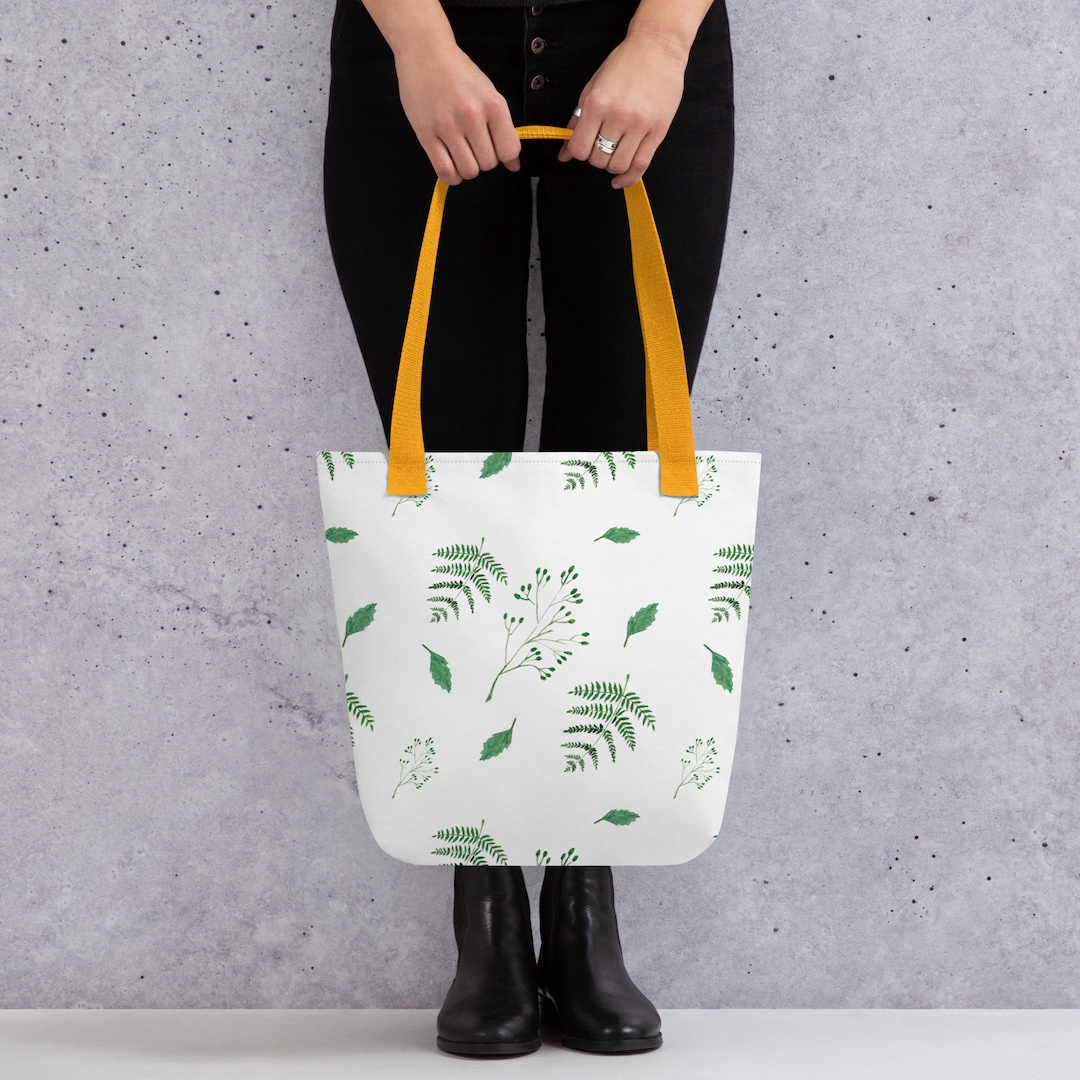Watercolor Leaves Tote Bag, Hand Painted Design, Nature Lover, Green ...