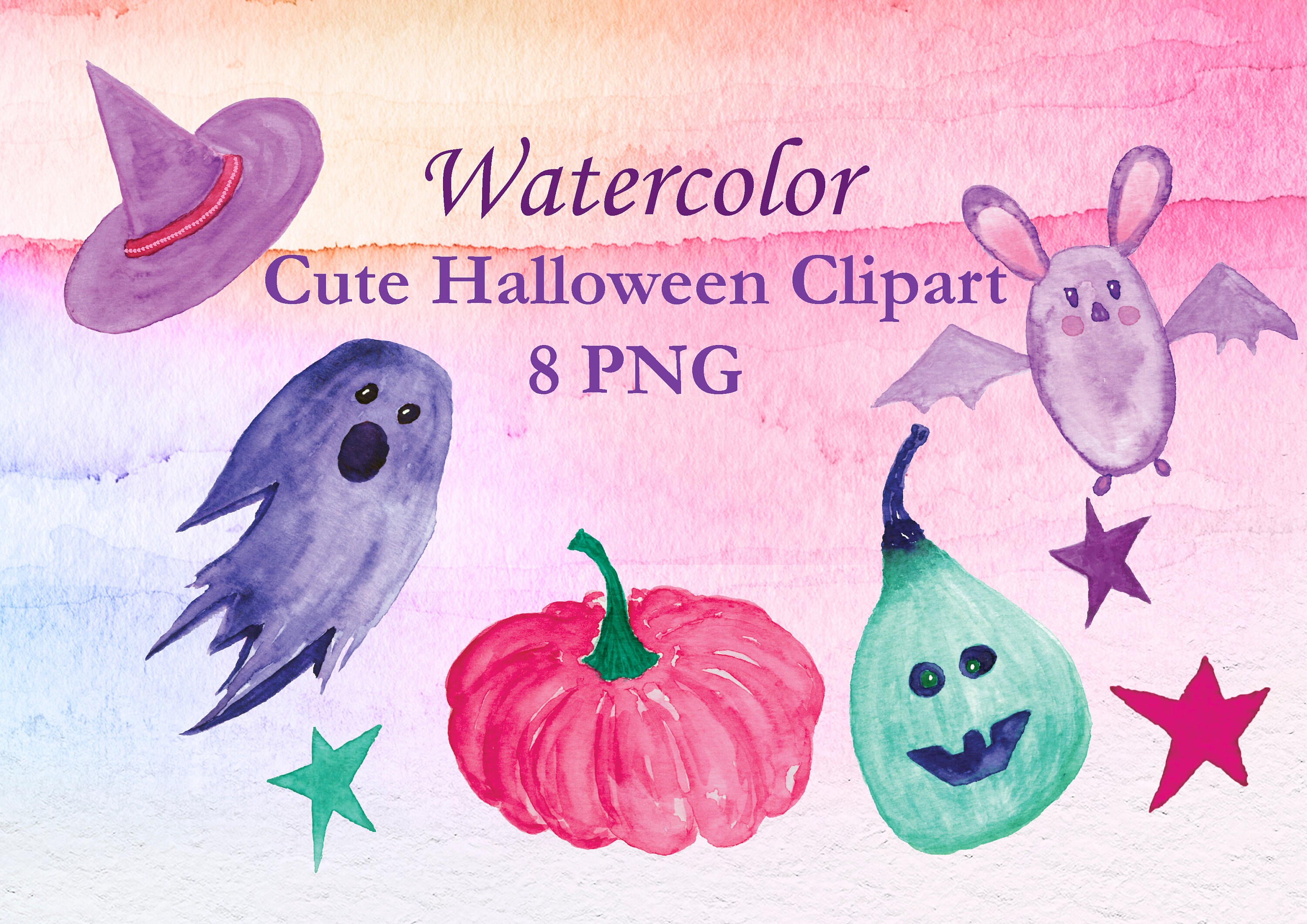 Cute Halloween Clipart Kawaii Halloween PNG Pastel Watercolor - Etsy
