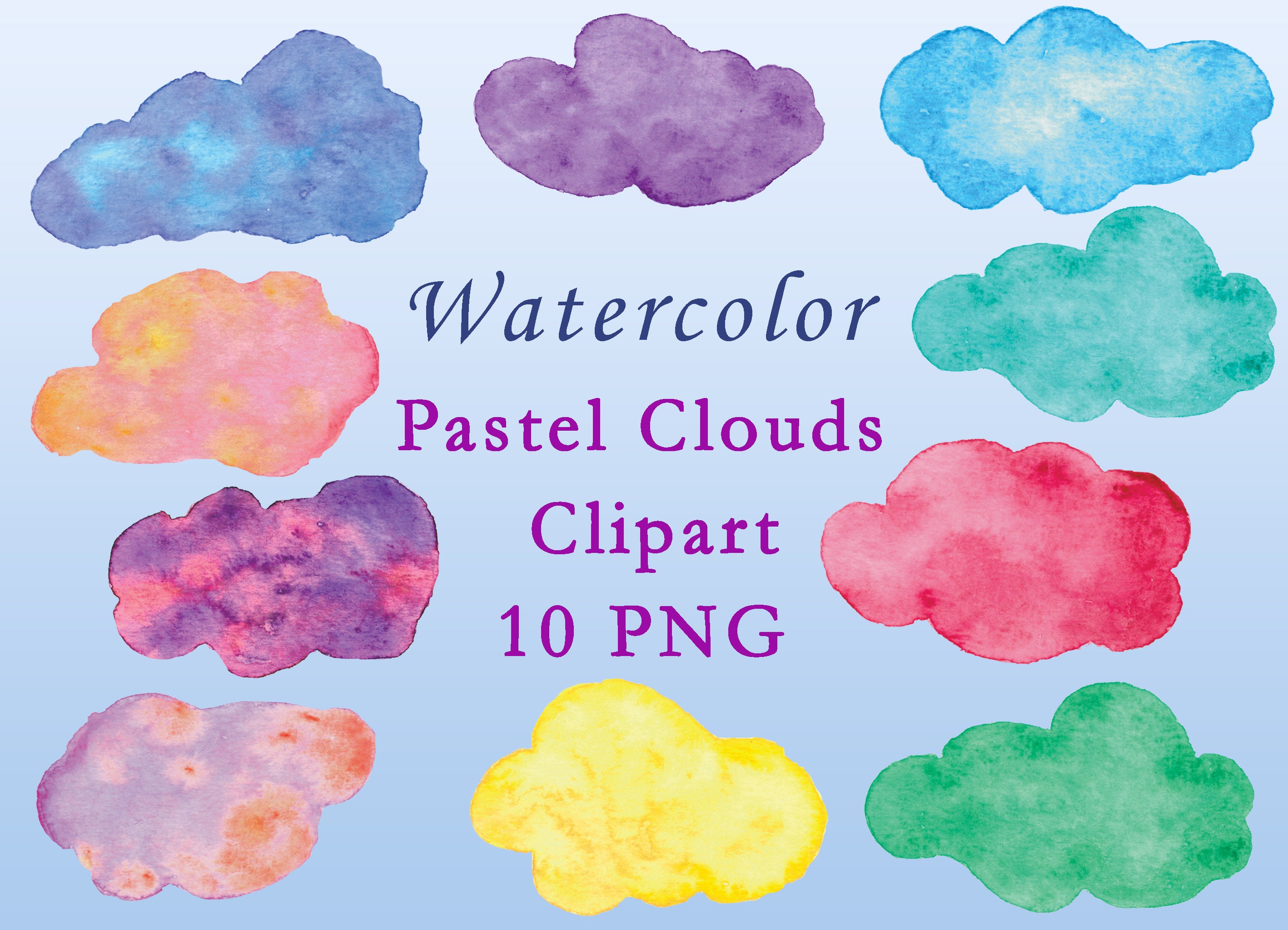 Pastel Watercolor Clouds PNG Watercolor Shapes PNG Watercolor Hand ...