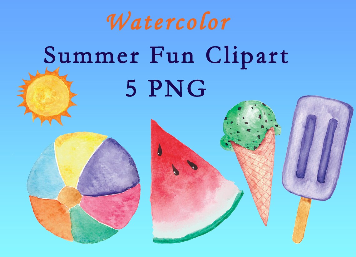 Summer Themed Clipart Pool Party PNG Files Hand Painted Watercolor ...