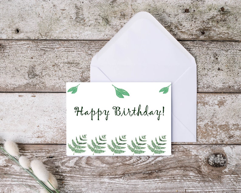Printable Greenery Birthday Card Digital Greeting Card Elegant Greeting ...
