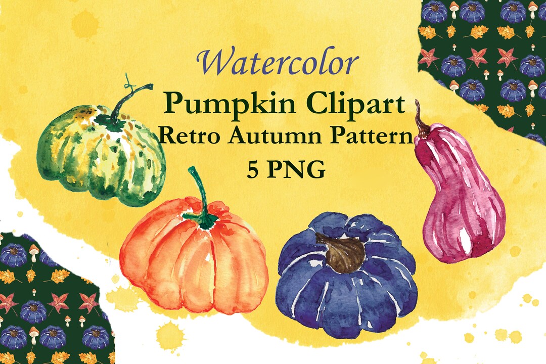 Pumpkin Clipart Fall Seamless Pattern Watercolor Halloween PNG Autumn ...