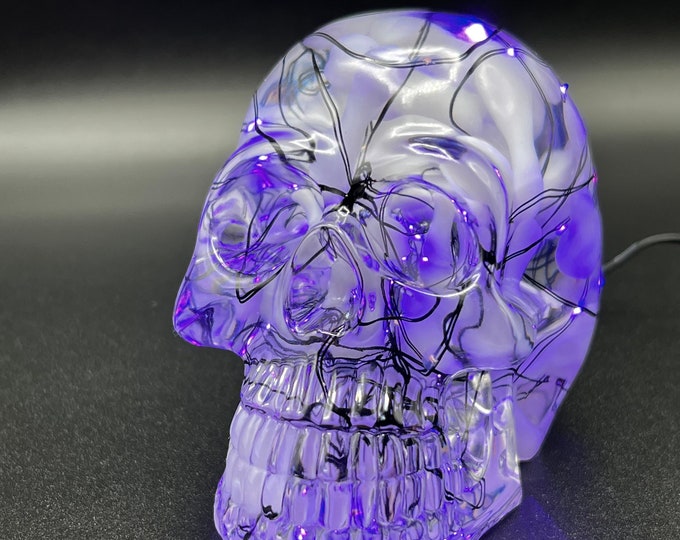 Skull With Lights and Glow in the Dark Bones, Resin Skull With Purple ...