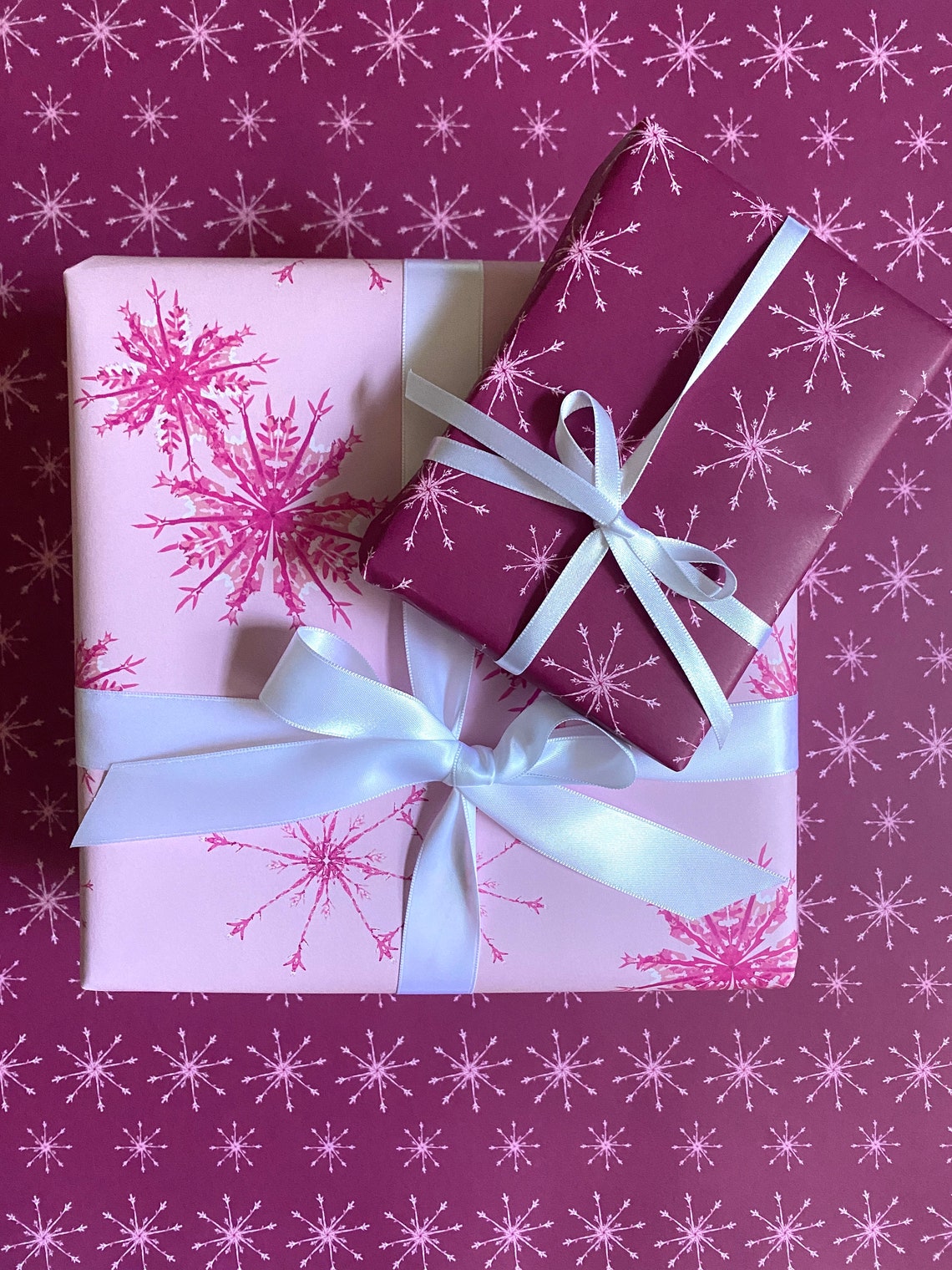 Pink Snowflake Wrapping Paper Sheets Double-sided Gift Wrap - Etsy