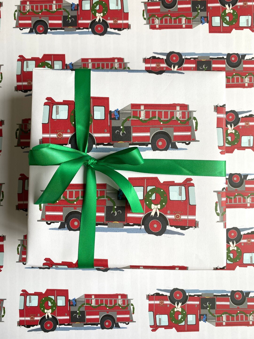 Christmas Fire Truck Wrapping Paper Sheets Double-sided Gift - Etsy